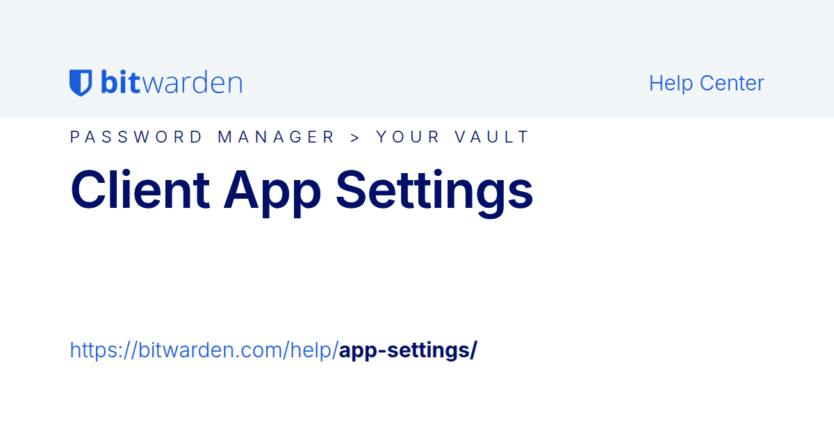 App Settings | Bitwarden