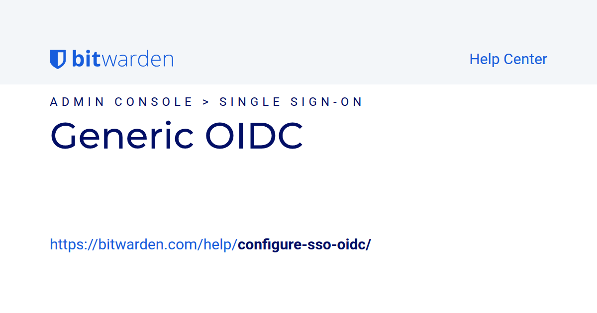 Generic OIDC | Bitwarden