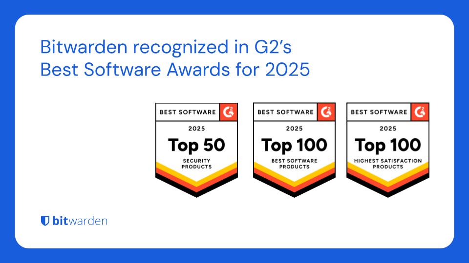 Bitwarden recognized in G2’s Best Software Awards for 2025 | Bitwarden