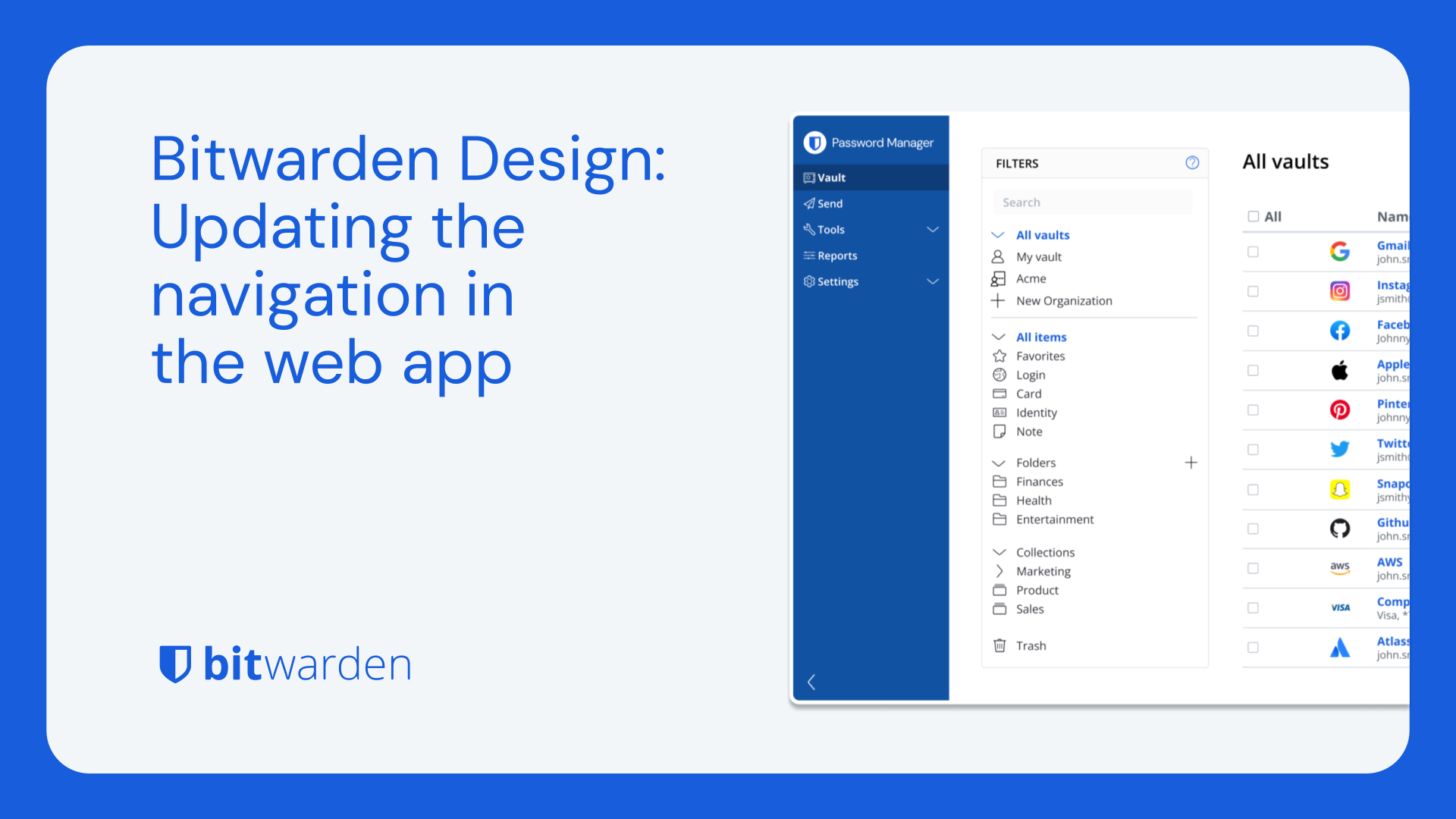 Bitwarden Design: Updating the web app navigation | Bitwarden