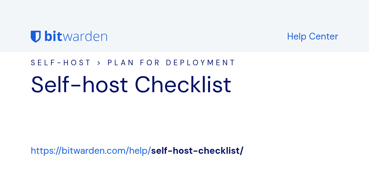 Self-host Checklist | Bitwarden